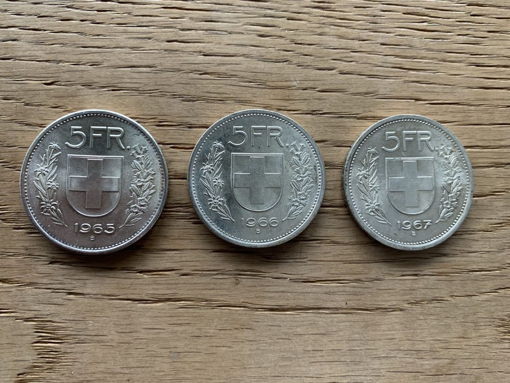 CHF 5 Münzen 1965, 66, 67 (b) (Gebraucht) in Zug für CHF 36 – mit Lieferung auf Ricardo kaufen
