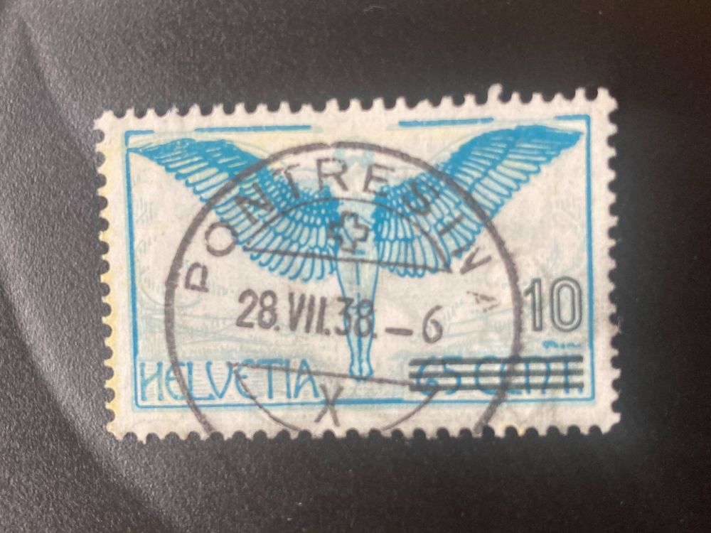 Schweiz 1938 Ikarus 10a 65Rp Vollstempel PONTRESINA 28.VII. (Gebraucht) in Liestal für CHF 1 ...