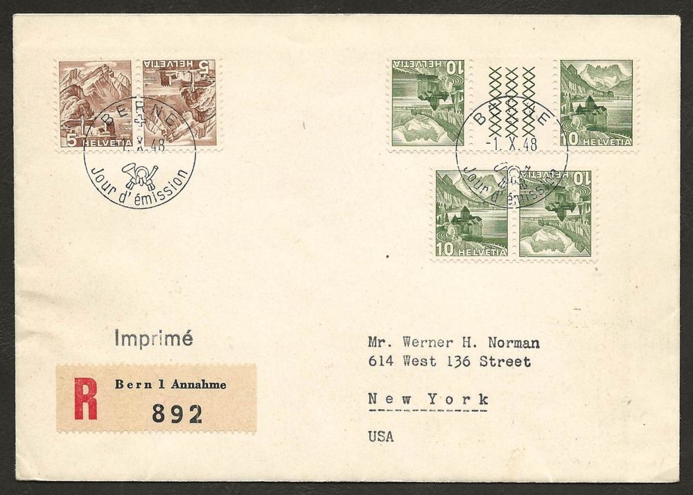 Schweiz Flugpost Bern 1948 FDC Zwischensteg Kehrdruck (Gebraucht) in Au ZH für CHF 8 – mit ...