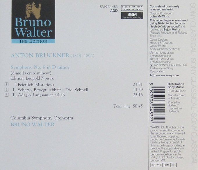 Bruckner - Symphonie Nr. 9 (Bruno Walter) (Gebraucht) in Grüningen für CHF 4 – mit Lieferung auf ...