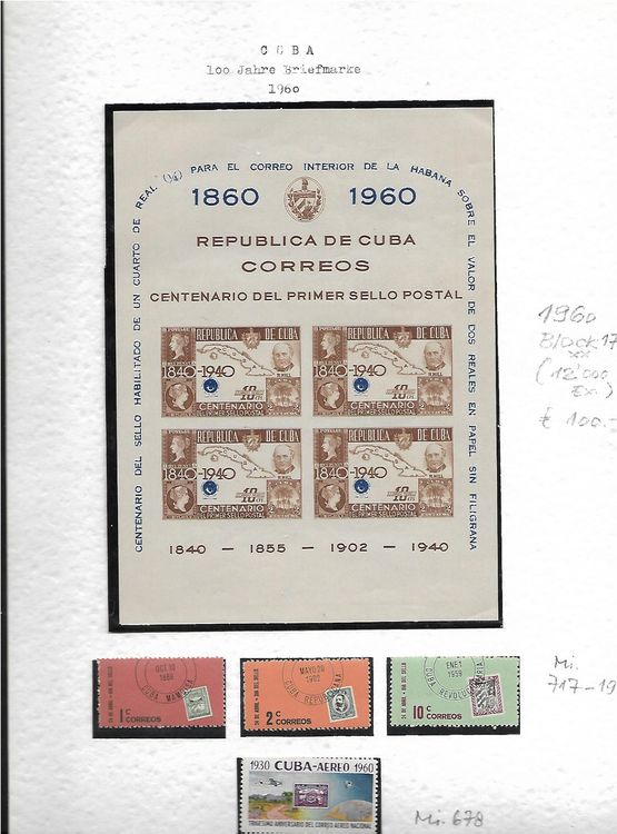 KUBA 1960 : Block "100 Jahre Briefmarken"** | Kaufen auf Ricardo