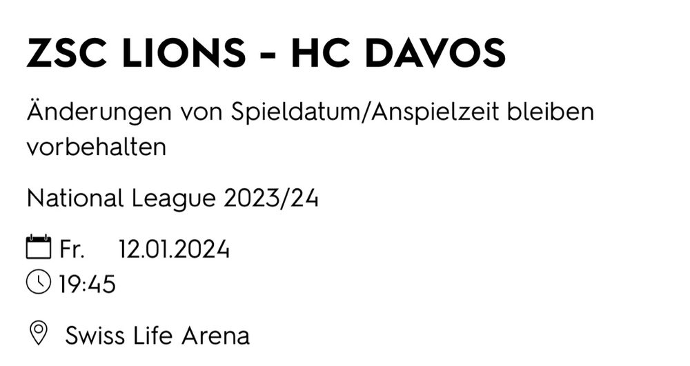 Stehplatz Heim ZSC - HC Davos - 12.01.2024 (Neu und originalverpackt ...