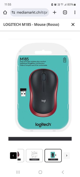LOGITECH M185 - Mouse (Rosso) LOGITECH M185 - Maus (Rosso) (Neu (gemäss ...