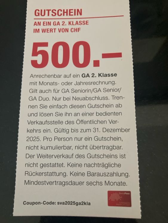 Gutschein an ein GA 2. Klasse (Neu und originalverpackt) in Cazis für CHF 200 – mit Lieferung ...