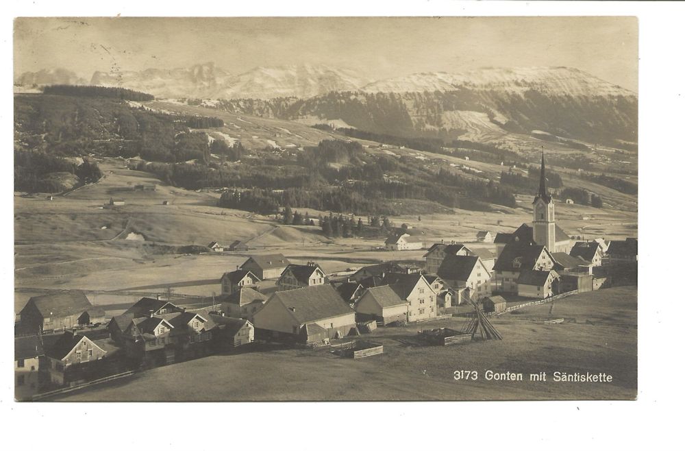 Gonten (AI) Dorfpartie mit Kirche - Säntis - Kronberg - 1922 (Gebraucht) in Engelburg für CHF 7. ...
