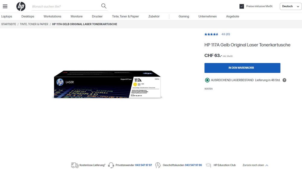 HP Color Laser 150a, MFP 178, MFP 178 Toner, 117A / W2072A (Neu und ...
