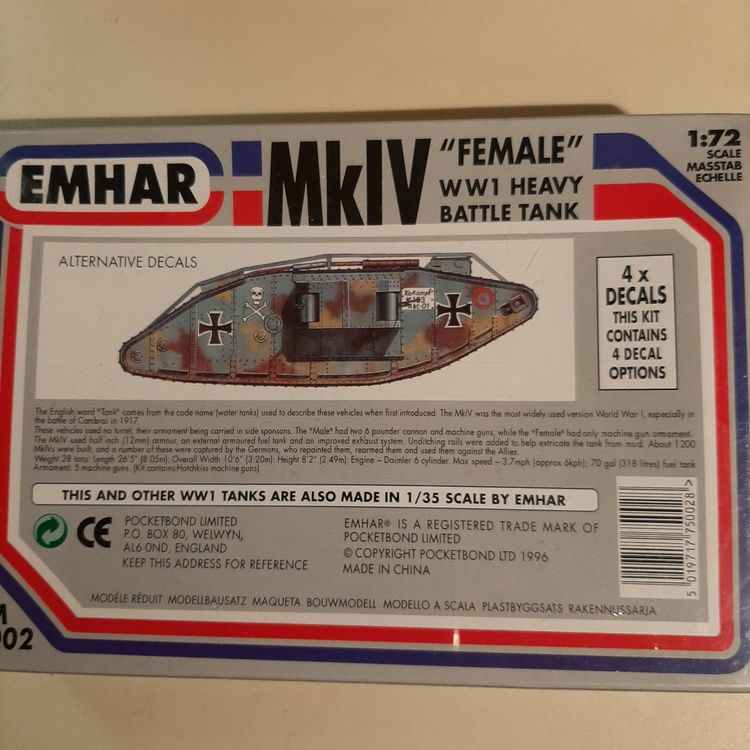 792 ... MK IV Female WW I Tank ... Emhar 5002 (Neu und originalverpackt ...