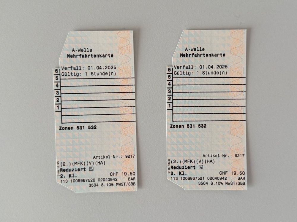 A-Welle Mehrfahrtenkarte, Zonen 531 + 532 (Wert CHF 39.-) | Kaufen auf ...