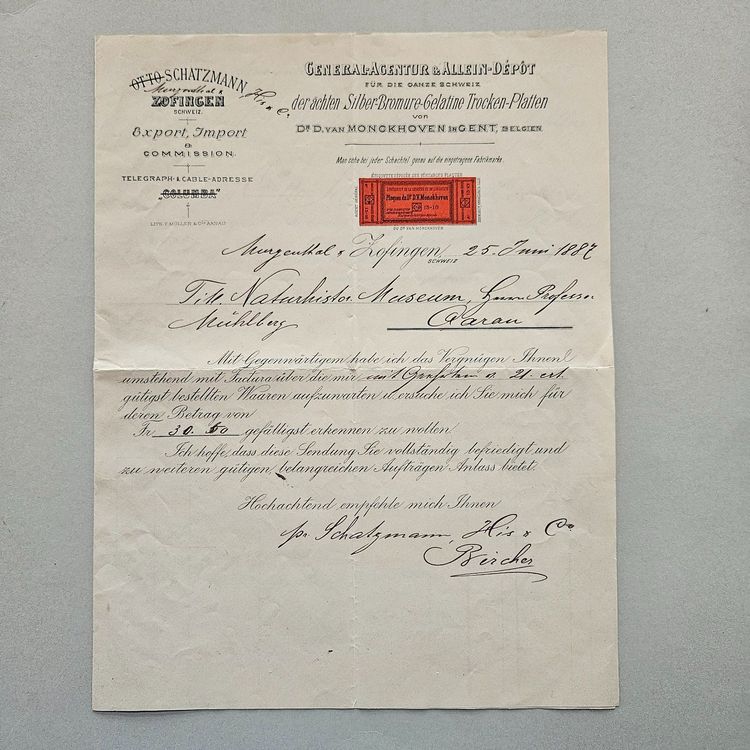 Antiker Brief Naturhistorisches Museum Aarau 1887 (Gebraucht) in Wisen SO für CHF 10 – mit ...