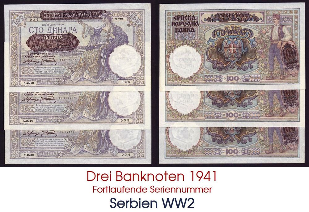 3 x 100 Dinar 1941 WW2 UNZ (Neu (gemäss Beschreibung)) in Flamatt für CHF 35 – mit Lieferung auf ...