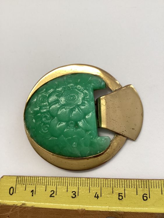 Antike Clip-Brosche Art Deco Glas in Jade Farbe, 20/30er (Gebraucht) in ...