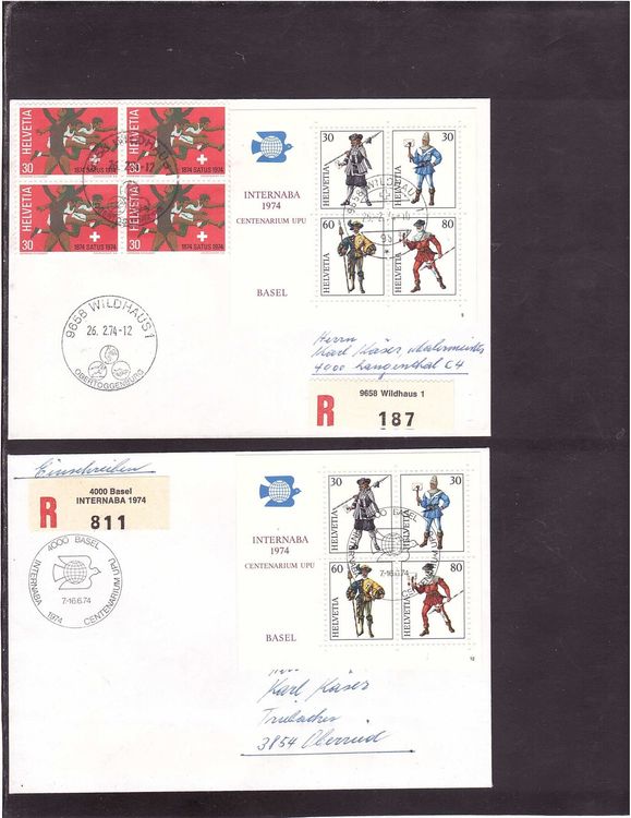 2 FDC Internaba 1974 Basel mit Block (Gebraucht) in Oberwil (Dägerlen) für CHF 2 – mit Lieferung ...