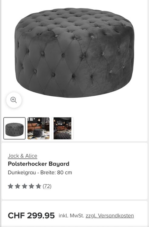 Jack & Alice Polsterhocker Bayard, Dunkelgrau, 80cm! (Gebraucht) in ...