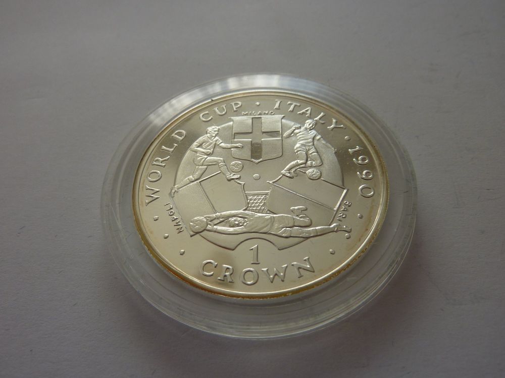Silbermünze aus Isle of Man : 1 Crown , Fussball-WM 1990 | Kaufen auf ...