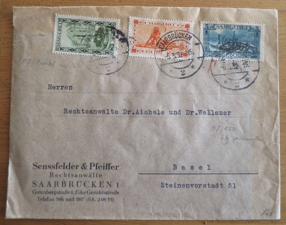 Saargebiet: Plattenfehler auf Brief (Gebraucht) in Oberwil-Lieli für ...