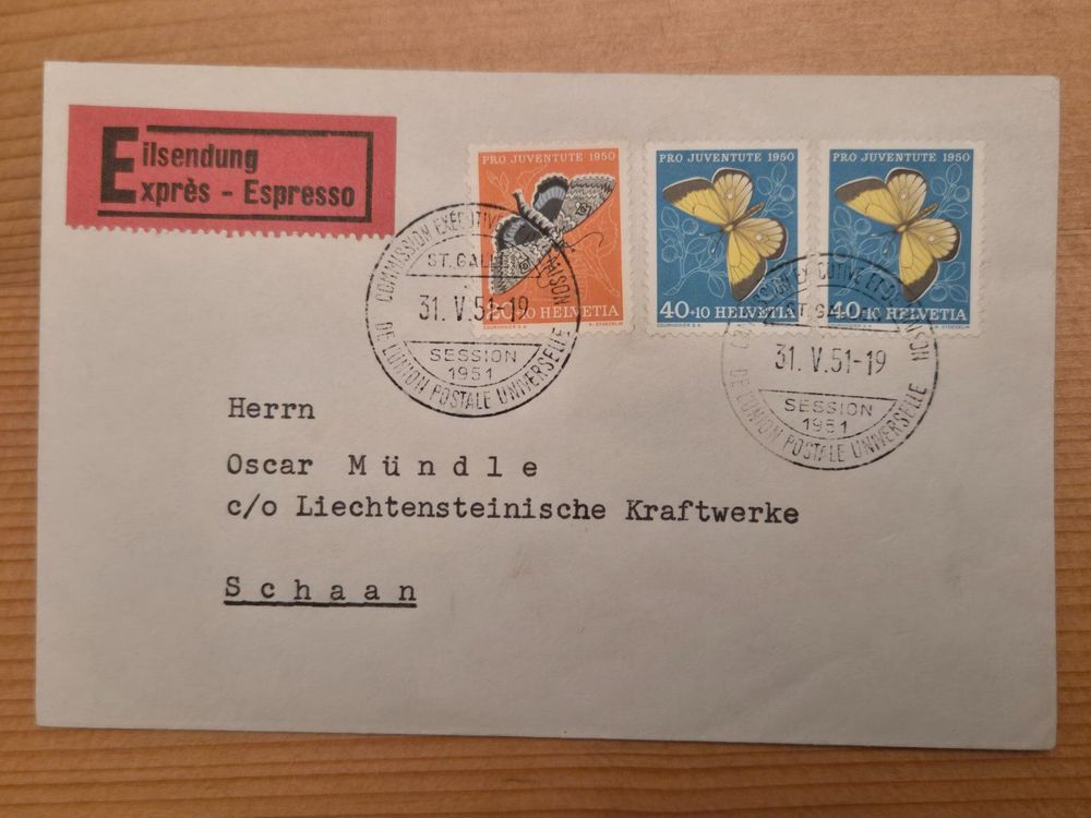 CH-Express Brief von St.Gallen-Schaan aus 1951 gem. Bilder (Gebraucht) in Oberuzwil für CHF 3 ...
