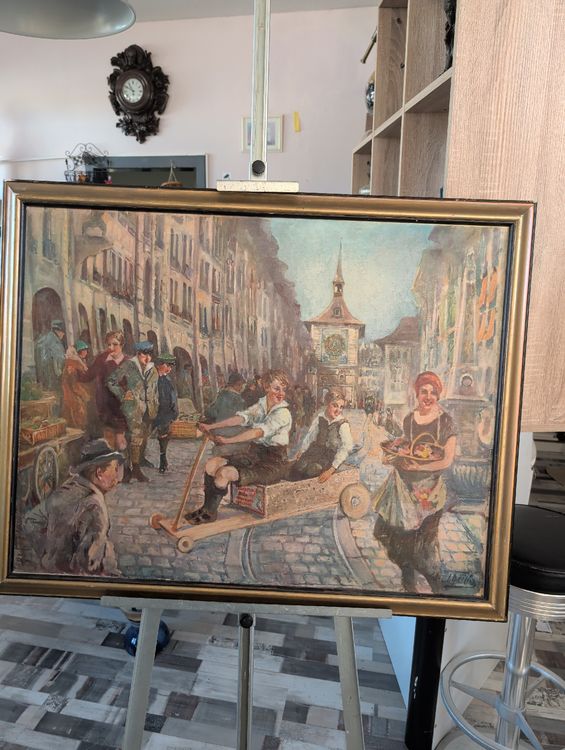JOSEPH BEILIN BERN ÖL AUFLEINWAND TREIBEN AUF DEN MARKTPLATZ (Gebraucht ...