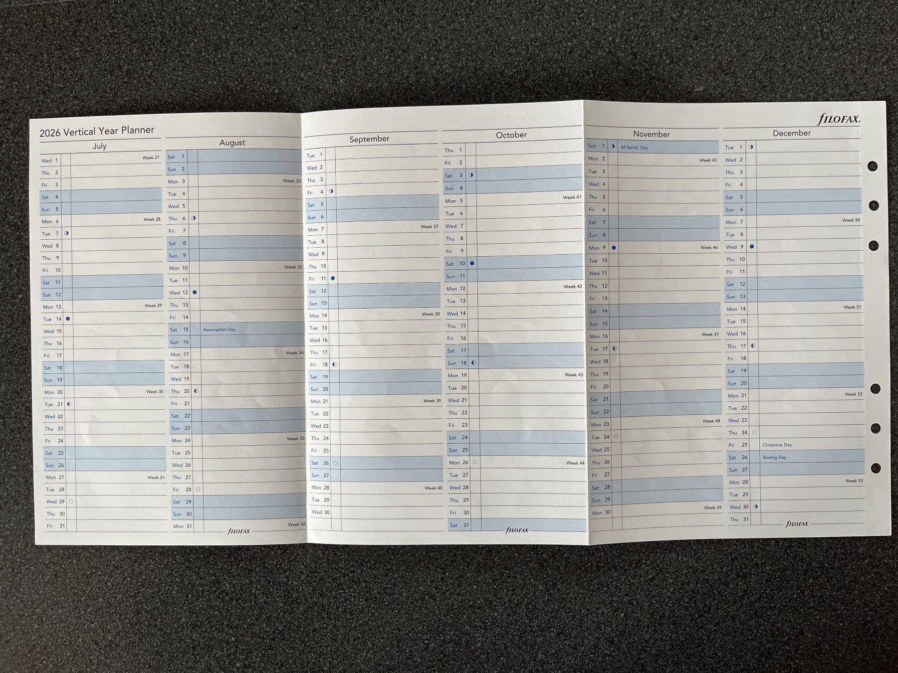 Filofax A5 2026 Year Planner Kalender Vertical Ausklappbar (Neu und ...