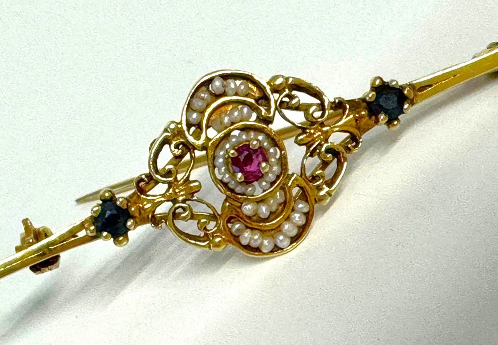 Museale Nadel Brosche 585 Rot-Gold um 1900 mit Rubin Saphir (Gebraucht ...