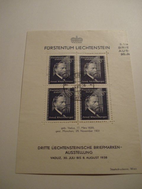 Liechtenstein 1938, Block Rheinberger, o (Gebraucht) in Niederwil AG für CHF 2.5 – mit Lieferung ...