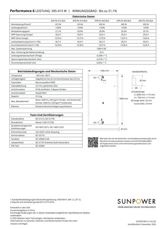 SunPower Full Black SPR-P6-410-BLK Solar Modul MC4 Stäubli (Neu und originalverpackt) in für CHF ...