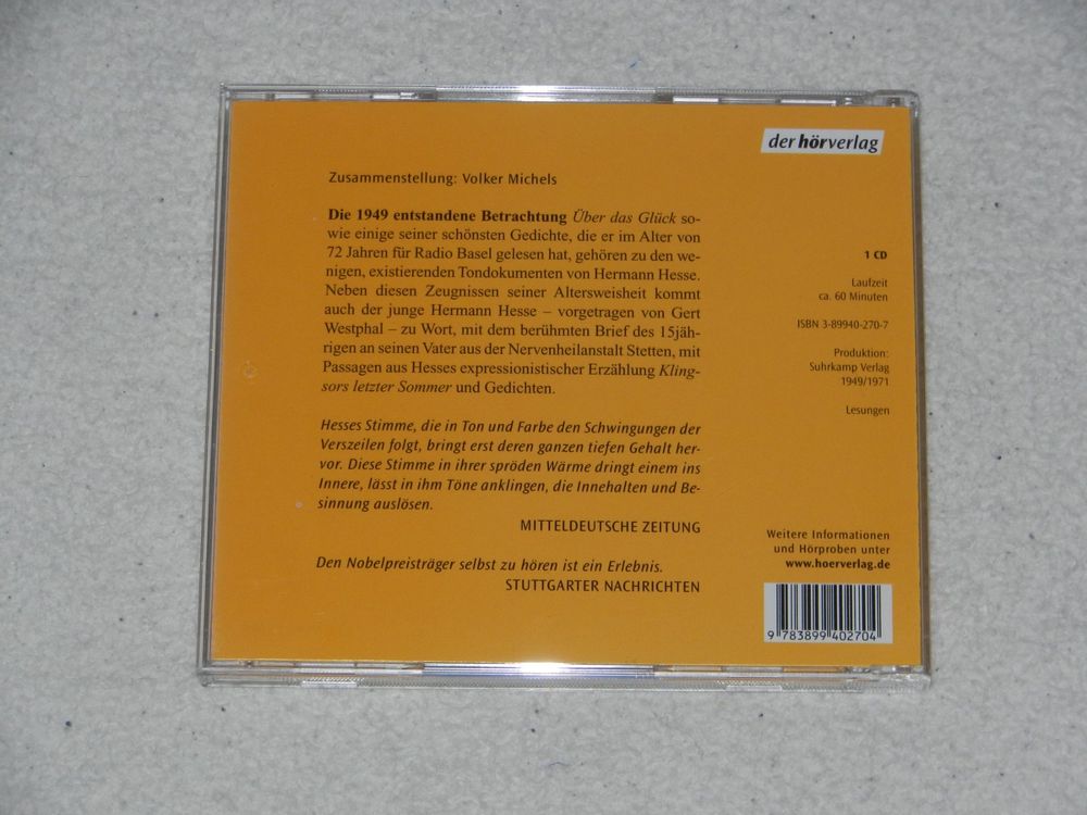 AUDIO-CD HERMANN HESSE über das Glück,Gedichte und Prosa (Gebraucht) in ...