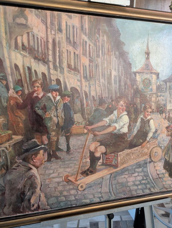 JOSEPH BEILIN BERN ÖL AUFLEINWAND TREIBEN AUF DEN MARKTPLATZ (Gebraucht ...