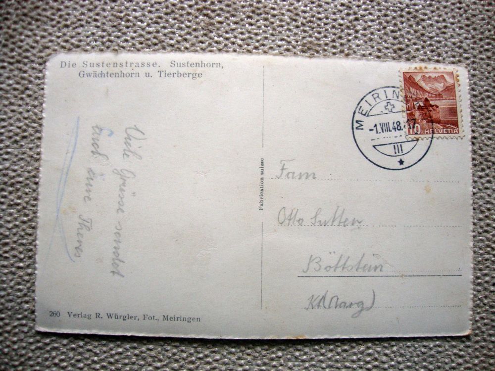 Sustenstrasse Sustenhorn Gwächtenhorn Tierberge 1948 (Gebraucht) in Döttingen für CHF 1.5 – mit ...