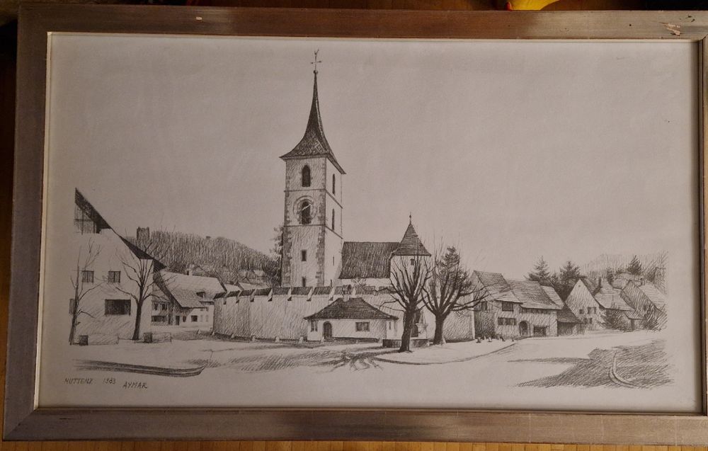 Bild Muttenz, Bleistift, Rahmen Holz, silbrig (Gebraucht) in Oberhof für CHF 10 – mit Lieferung ...