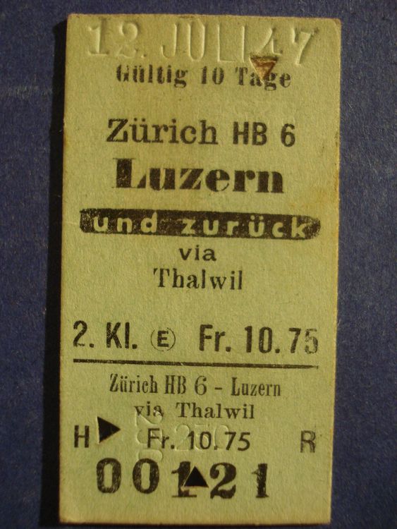 SBB - 12.Juli 1947 - Zürich HB6 - LUZERN - 2.Klasse - grün | Kaufen auf Ricardo