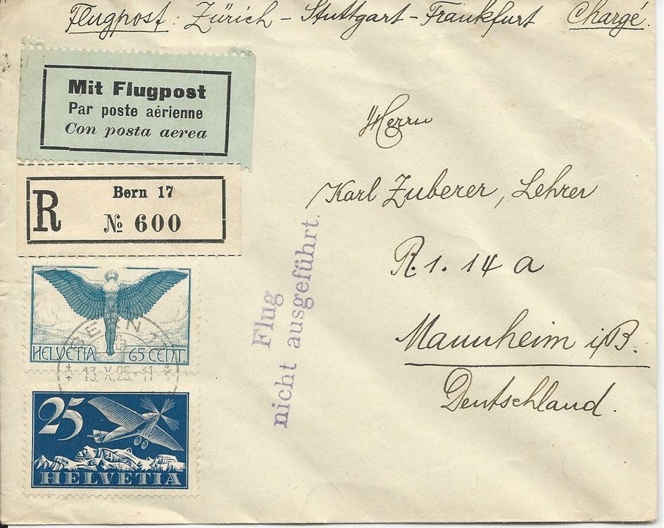 Flugpost Bern-Mannheim 13.X.1925 | Kaufen auf Ricardo