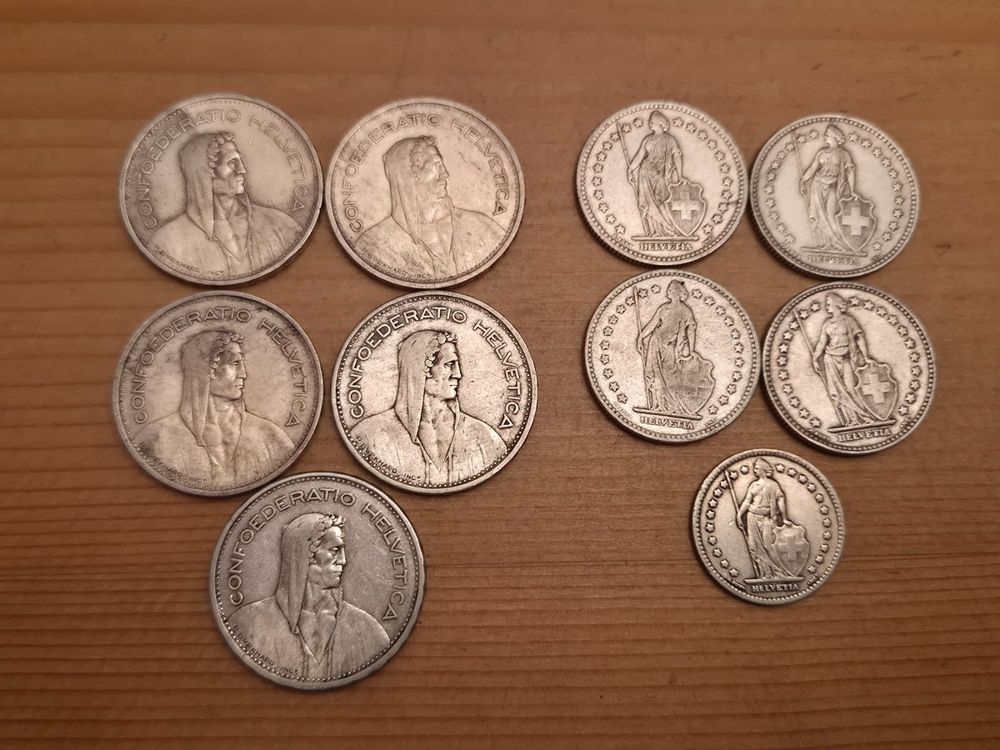 CH-5x5.--,4x2.--,1x1.--Silber div.Jahrgänge Zustand gem.Bild (D ...