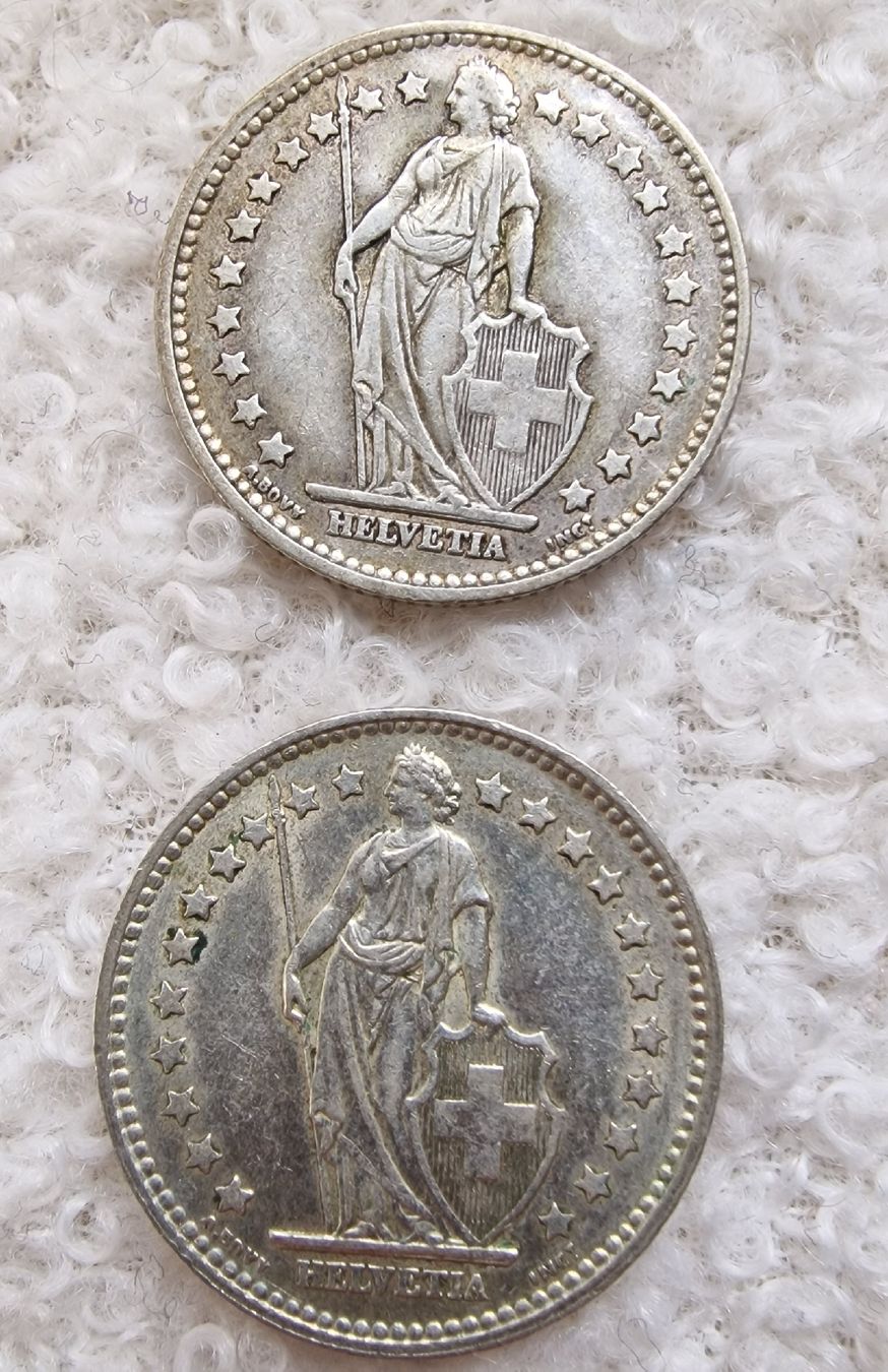 2 x 1 Fr. Silbermünze, Jahrgang 1957 und 1958 (Neu (gemäss Beschreibung ...