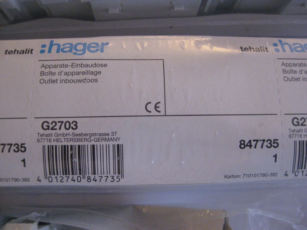Hager Tehalit Brüstungskanal Apparate Einbaudose div. (Gebraucht) in ...