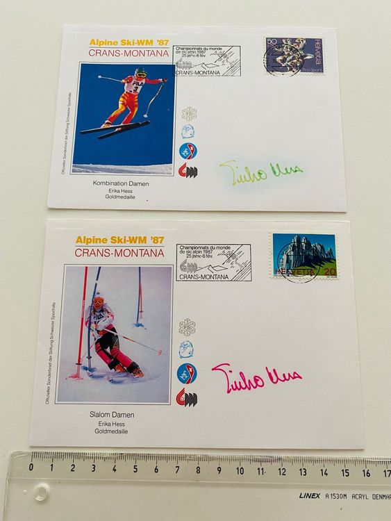 1987 Erika Hess 2 x Autogramm Gold WM (Gebraucht) in Müswangen für CHF 8 – mit Lieferung auf ...