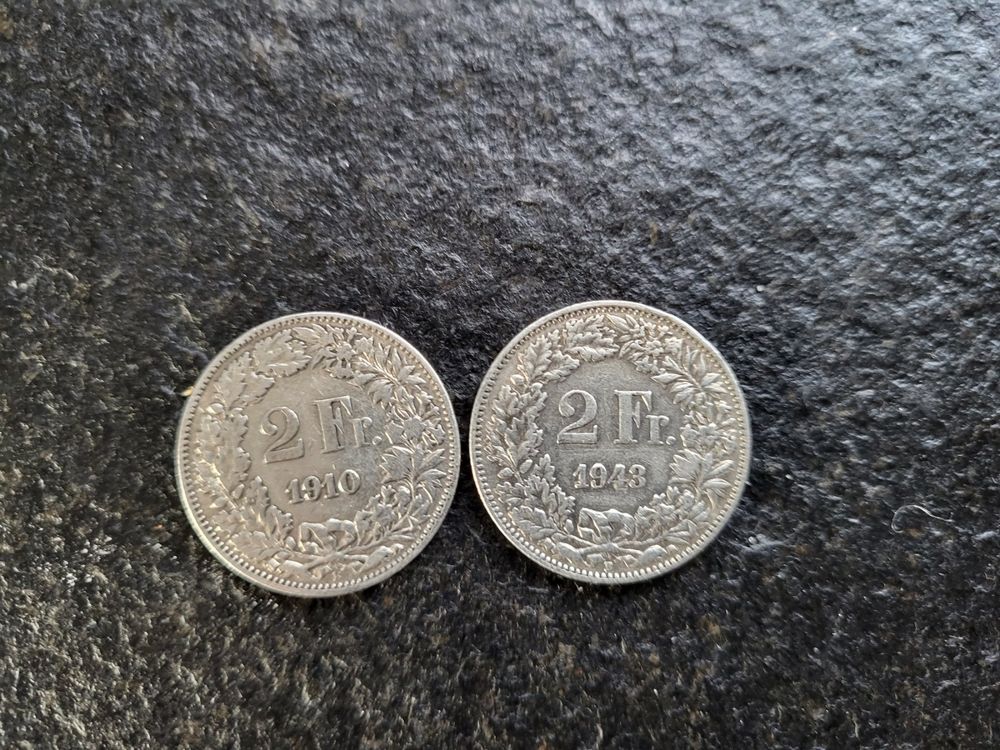 Silber Münzen 2 x 2 Franken Jahrgang 1910 1943 (Gebraucht) in Wauwil für CHF 10 – mit Lieferung ...