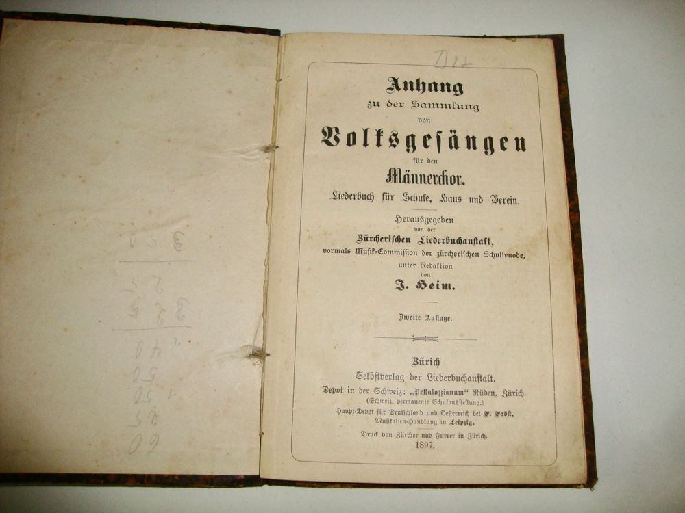Altes Liederbuch für Männerchor, Jahrgang 1897, Rarität! (Gebraucht) in ...
