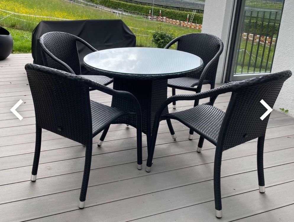 Rattan Gartenmöbel-Set (Tisch + 4 Stühle) schwarz | Kaufen auf Ricardo