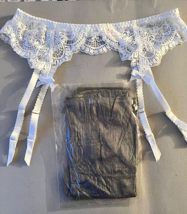 Strumpfhalter weiss, Grösse L + Gratis 1 Paar Strümpfe (Neu (gemäss ...