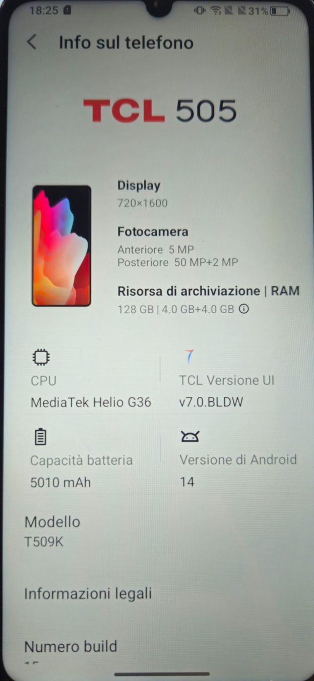 Smartphone TCL T509K - 128 GB - Ram 4+4 GB - 6.75' - 50 MP (Gebraucht ...