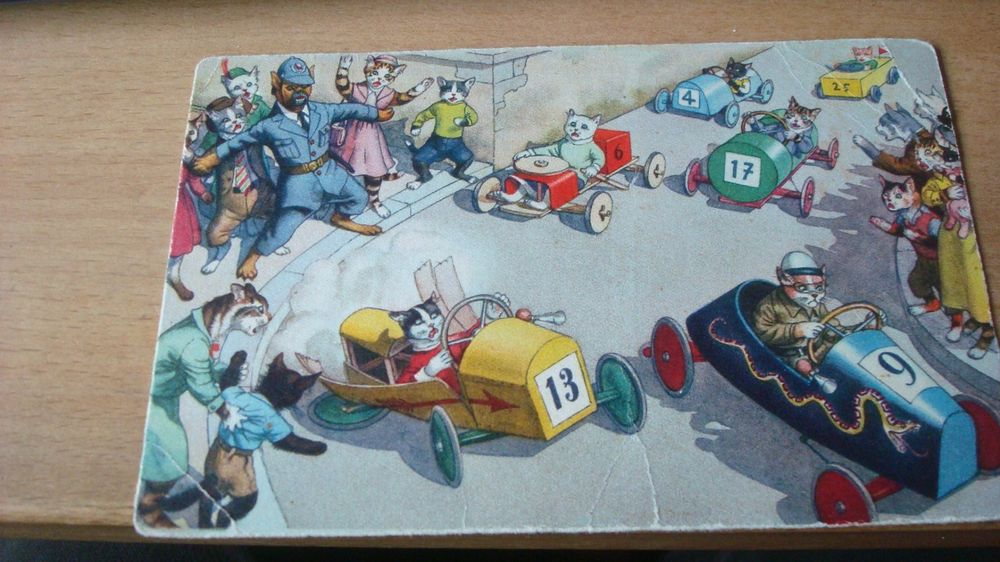 Antike Karte Katzen "Autorennen" Max Künzli No. 4761 | Kaufen auf Ricardo