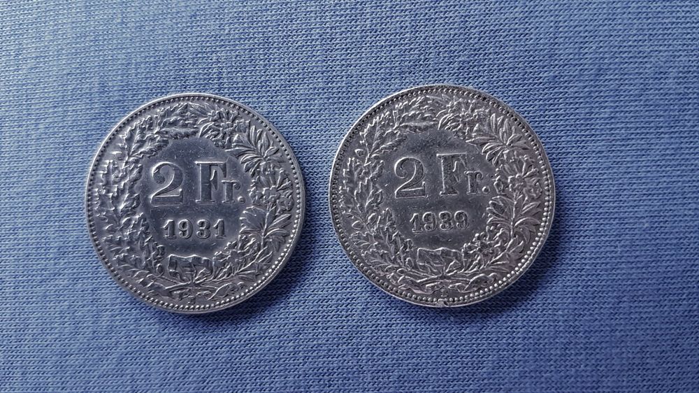 2 x 2 Fr Silbermünzen 30er Jahre: 1931 und 1939 ab 1.00 !! (Gebraucht) in Camignolo für CHF 12 ...