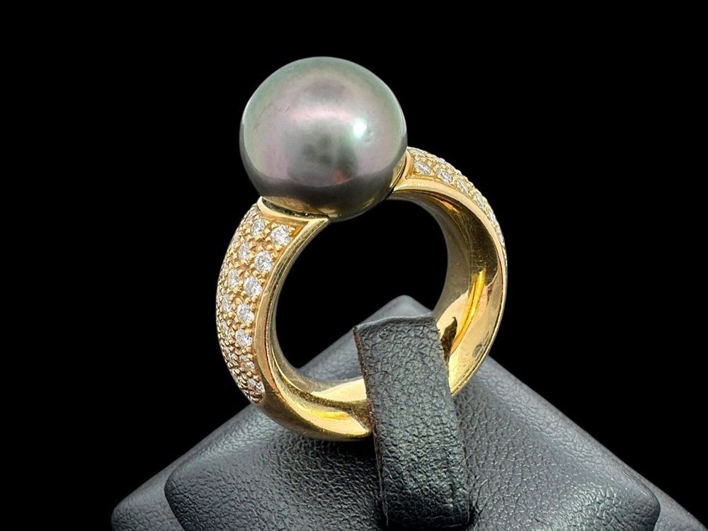 Tahiti Perle 11.7mm Diamanten 1.2c Ring 18k Grösse 51 *S1619 (Gebraucht ...