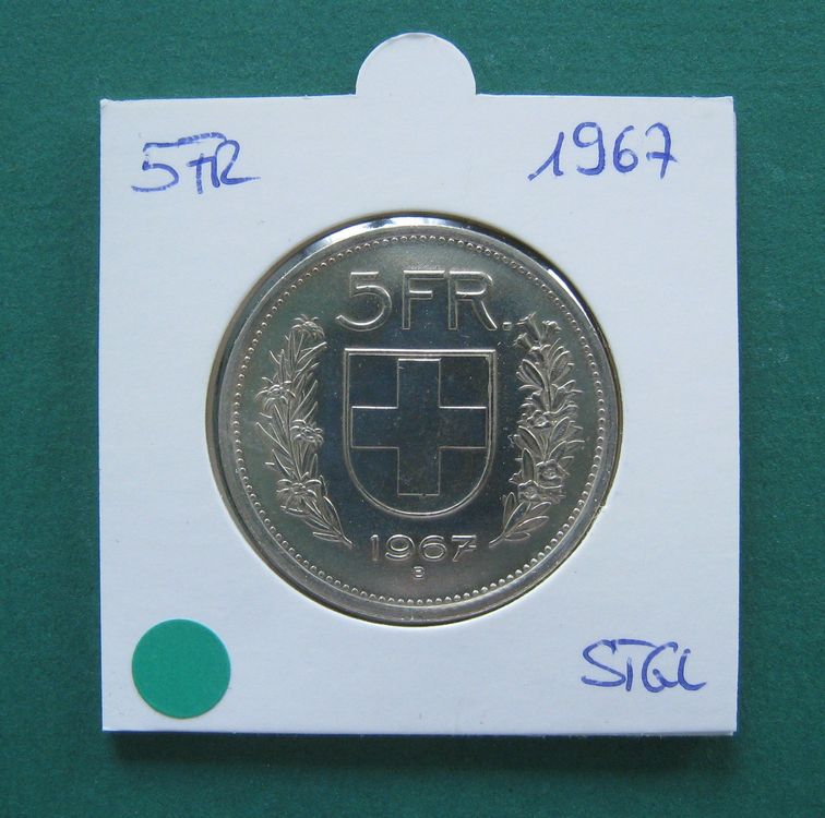 5 Franken 1967, stempelglanz, 835er Silber ( grün ) (Neu (gemäss Beschreibung)) in Alpnach-Dorf ...