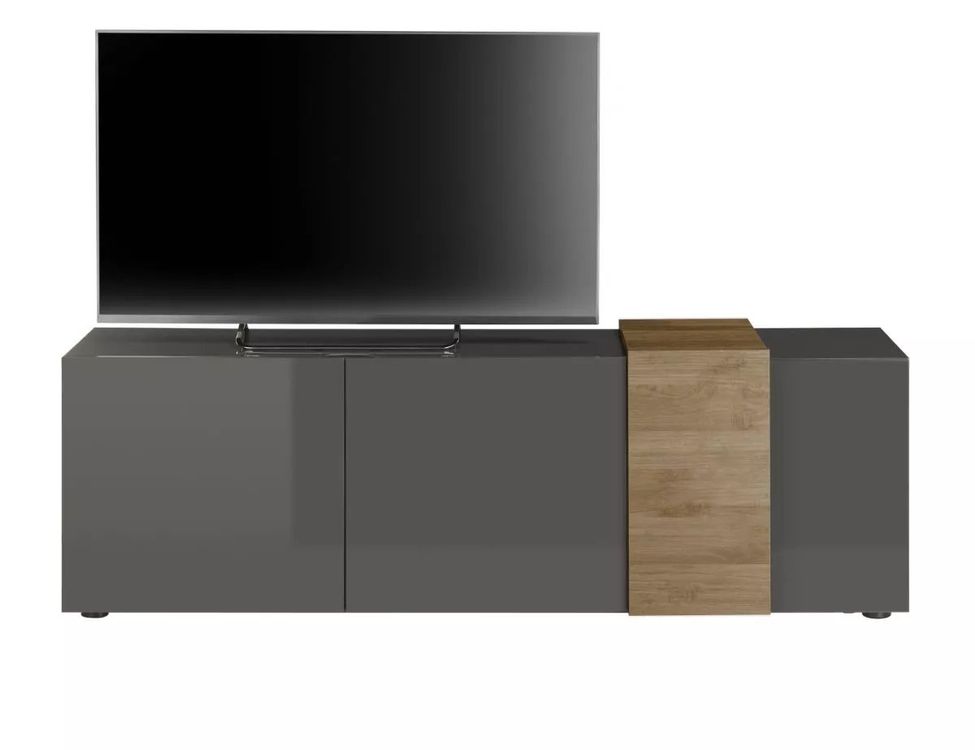 TV Lowboards 181/59/44 grau Hochglanz/Eiche Dekor 3 Türen | Kaufen auf Ricardo