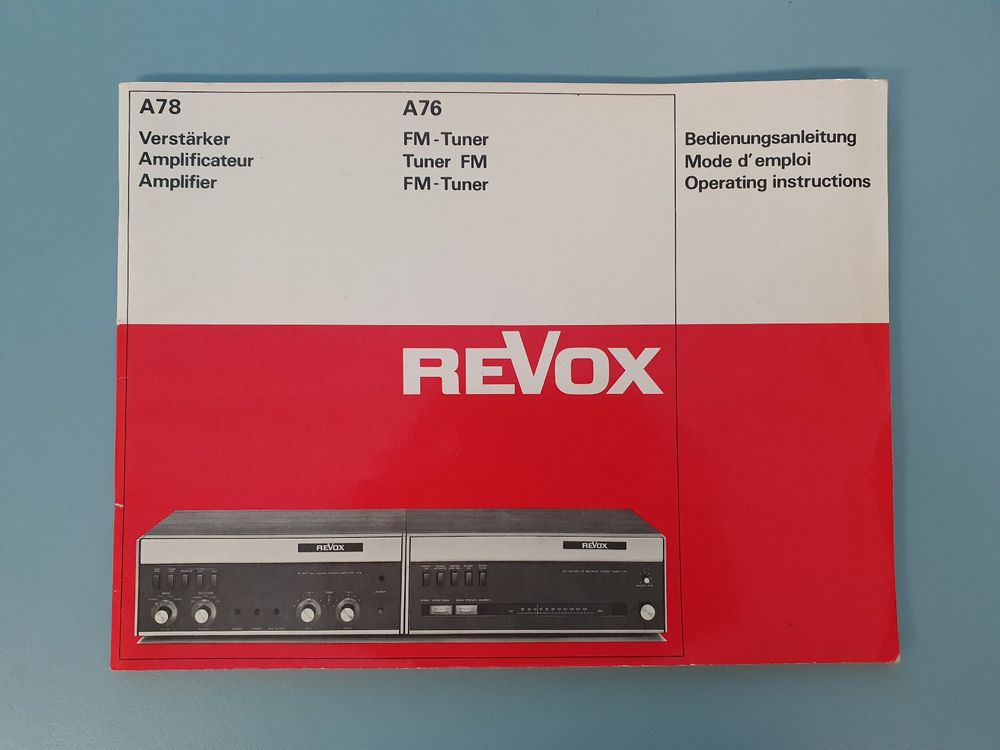 Original REVOX Bedienungsanleitung zu A78 und A76 (Gebraucht) in Aegerten für CHF 9.9 – mit ...