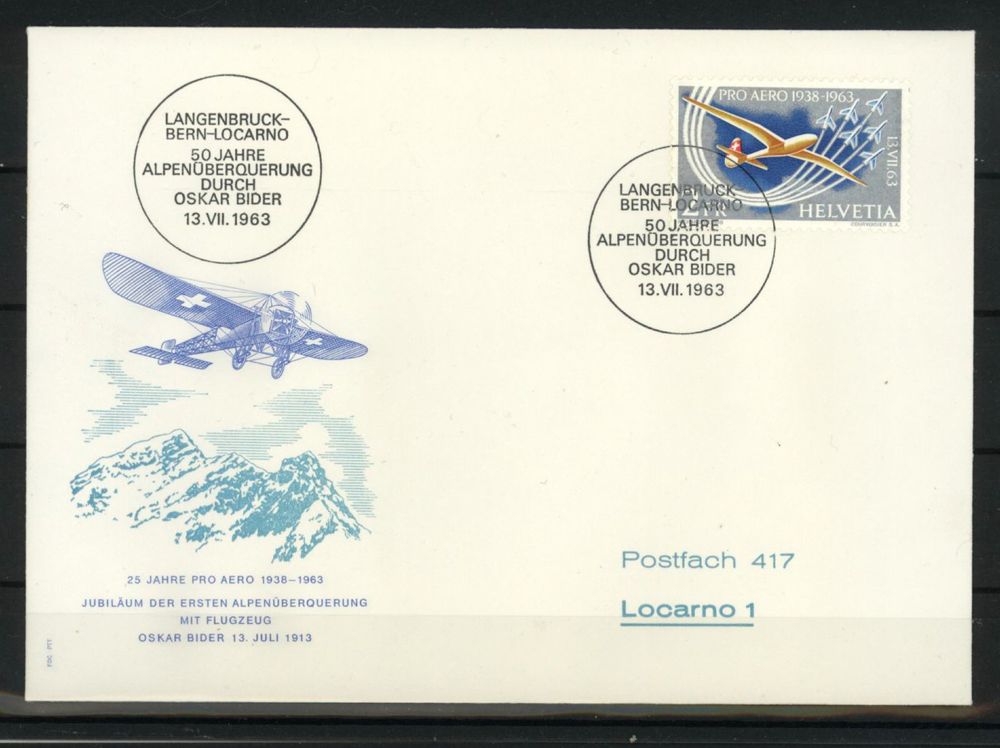 1963, FDC, Pro Aero, Sondermarke 25 Jahre Pro Aero (3) (Gebraucht) in Willisau für CHF 1 – mit ...
