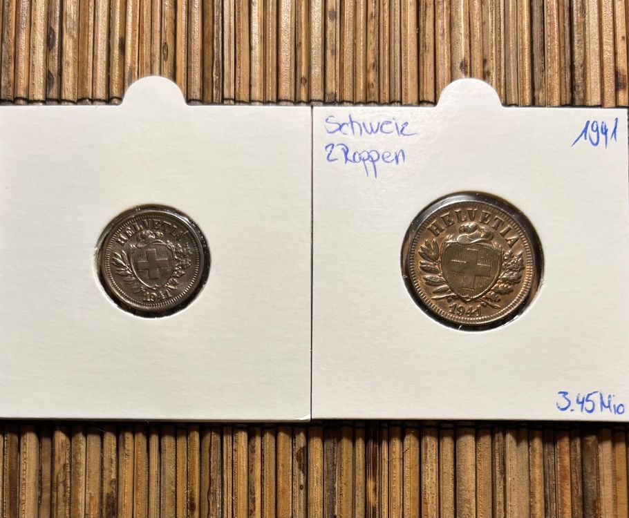 Schweiz Set 1 + 2 Rappen 1941 vzgl - unz (Neu (gemäss Beschreibung)) in Speicher für CHF 4.5 ...