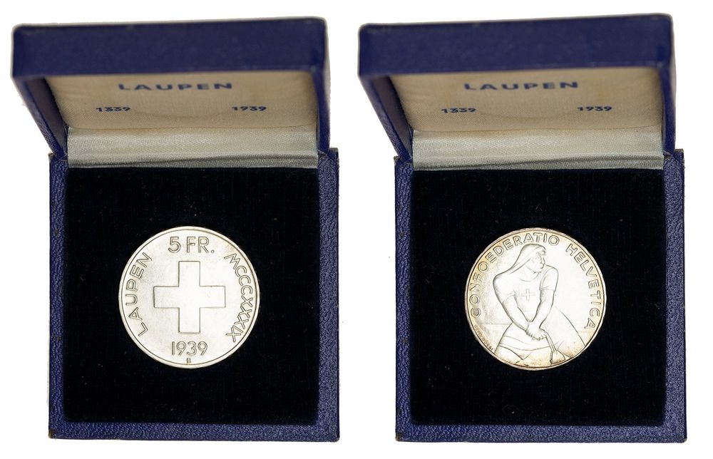 5 Franken Gedenkmünze "Laupen" 1939 im Ausgabeetui (unz) (Neu (gemäss Beschreibung)) in ...