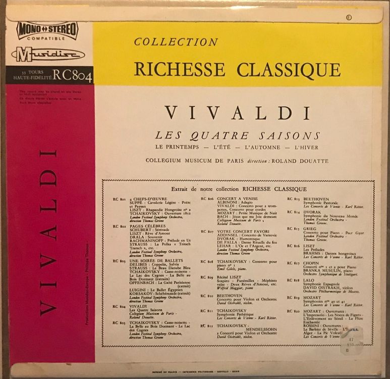VIVALDI - LES QUATRE SAISONS - 33 Tours (D'occasion) à Bussigny pour ...